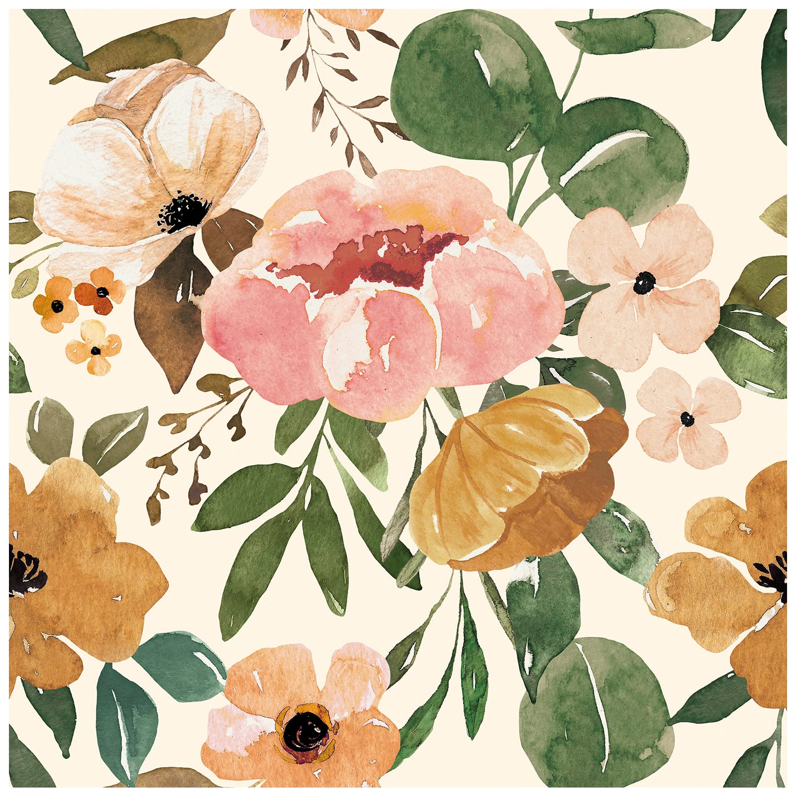 HAOKHOME Vintage Boho Floral Peel and Stick Wallpaper Peonies Removable Rose Beige/Pink/Oliva Vinyl Self Adhesive Contact Paper 17.7in x 9.8ft