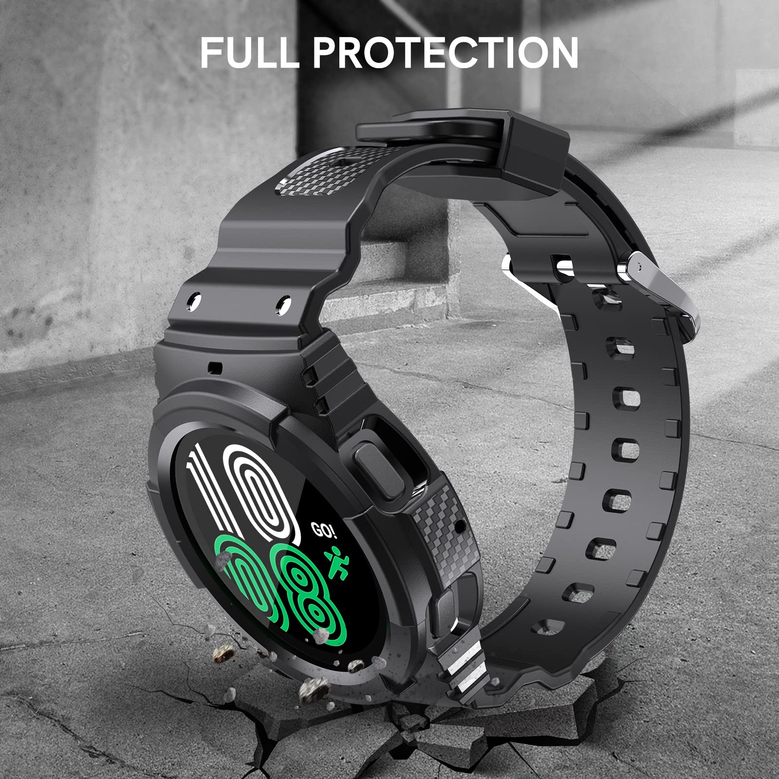Rugged Case Band for Samsung Galaxy Watch 4 Classic 40mm Band with Bumper Accessories,Sport Protective Cases/Cover Protector Drop-Proof Shockproof for Galaxy watch 4 band 40mm,40mm,,Black