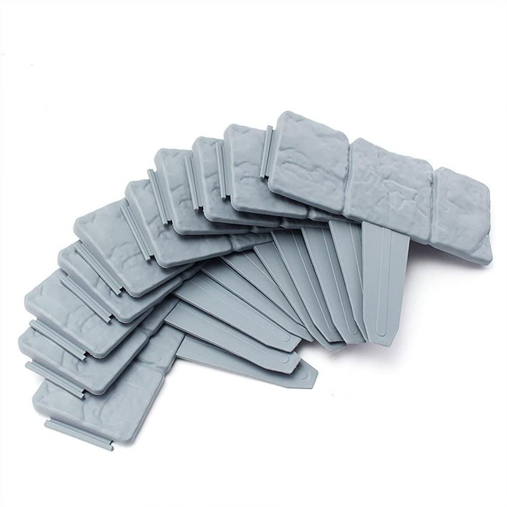 10 Pcs Garden Border Grey Stone Effect Lawn Edging Plastic Plant Fence Plastic Hammer in Plant Lawn Border Support Structures for Flower Bed Grass Bordering