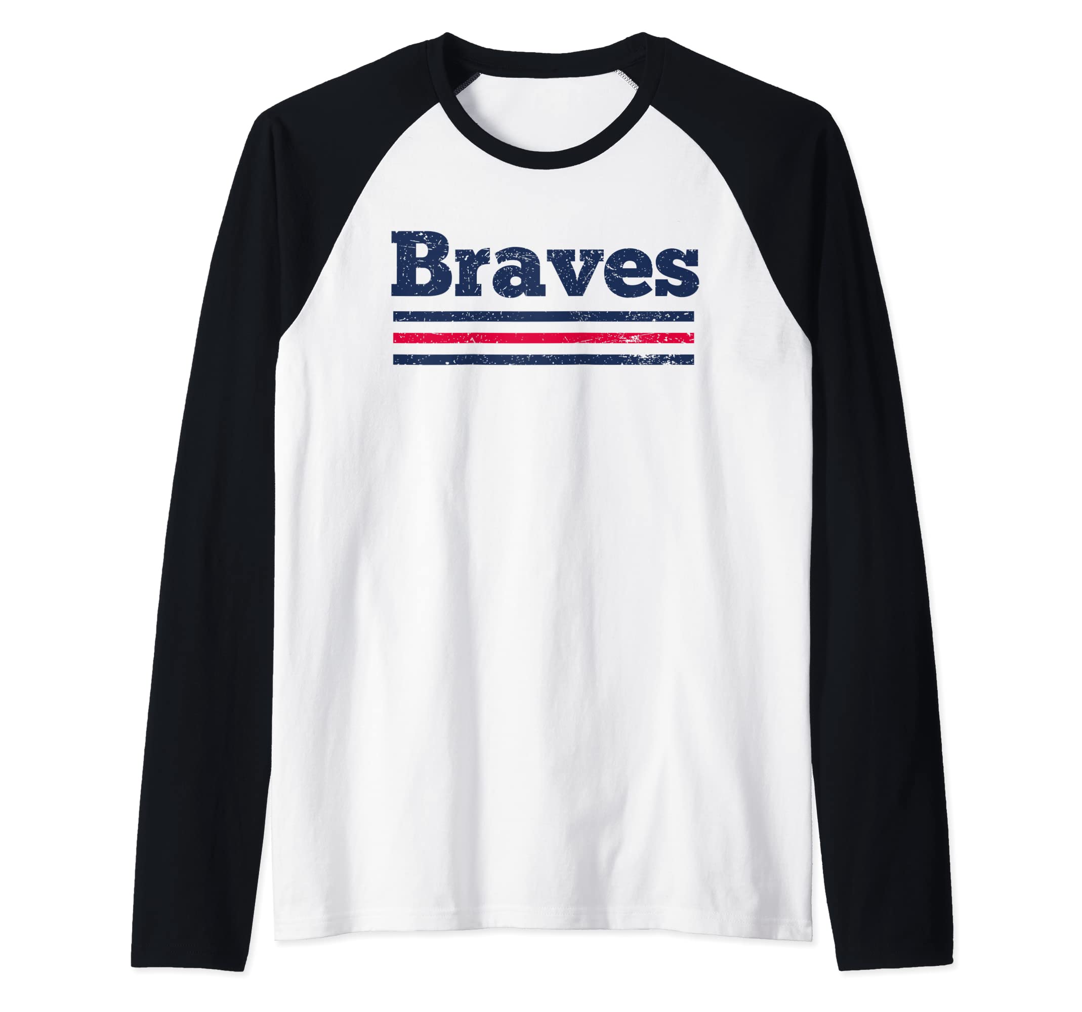 Vintage Braves Retro Three Stripe Weathered Shirt Raglan Baseball Tee