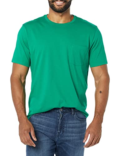 Amazon Essentials Men's T-Shirts, Short-Sleeve Crewneck Pocket, Cotton, 2-Pack, Large, Navy/Green