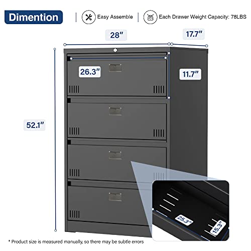 kingwolfox Lateral File Cabinet with Lock, Metal Lateral Filing Cabinet for Home Office, Metal Horizontal File Cabinet with Card Slot Large Storage Space