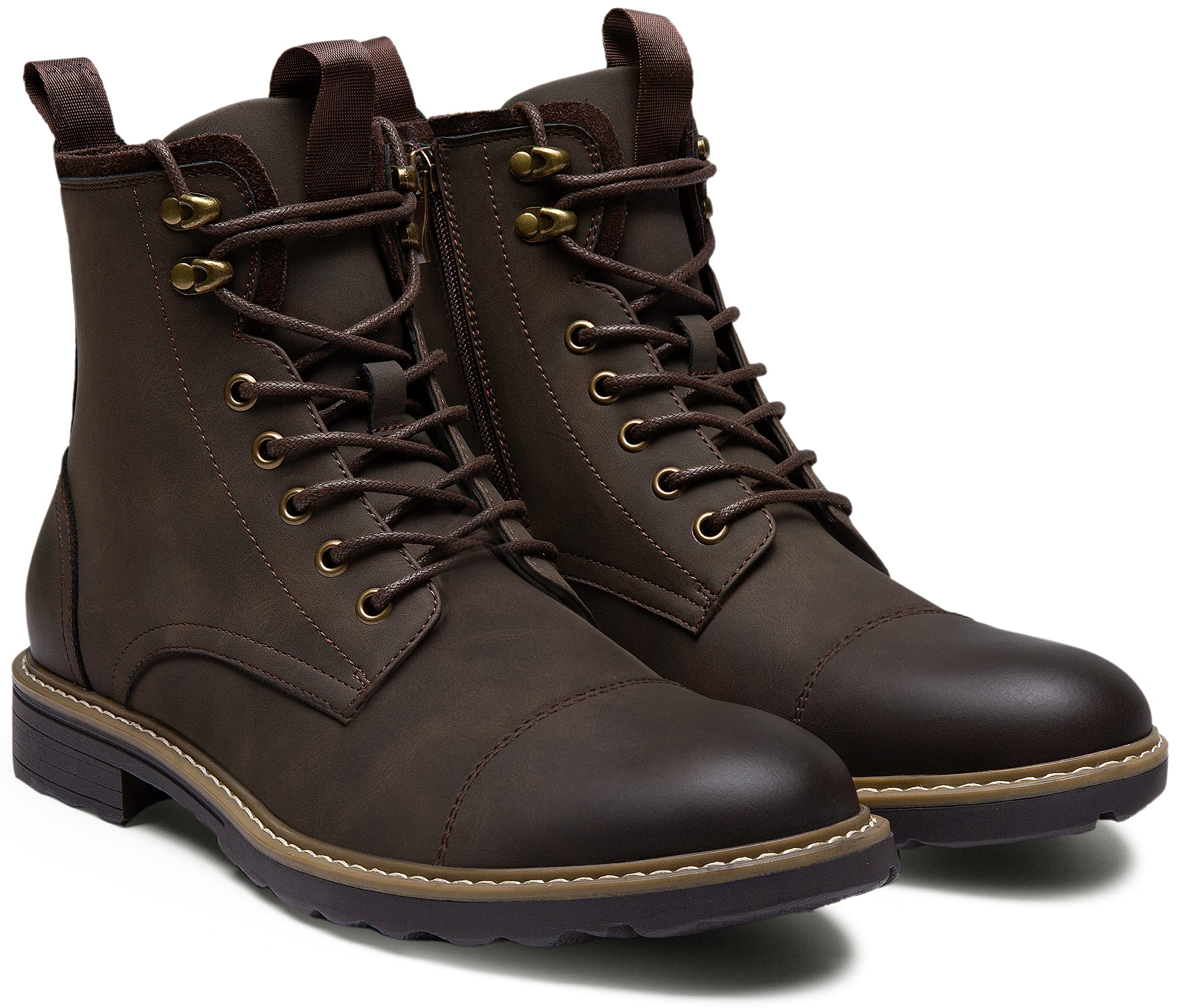 Vostey Mens Boots Motorcycle Casual Boots for Men Zipper Fashion Chukka Boots Mens(BMY8033A Darkbrown 10.5)