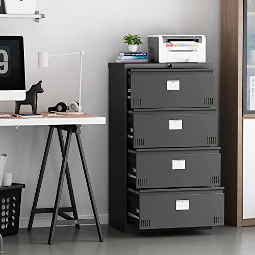 kingwolfox Lateral File Cabinet with Lock, Metal Lateral Filing Cabinet for Home Office, Metal Horizontal File Cabinet with Card Slot Large Storage Space