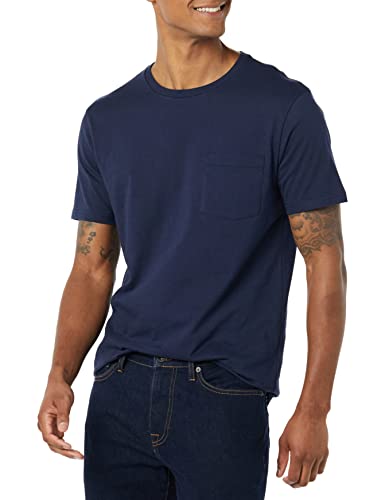 Amazon Essentials Men's T-Shirts, Short-Sleeve Crewneck Pocket, Cotton, 2-Pack, Large, Navy/Green