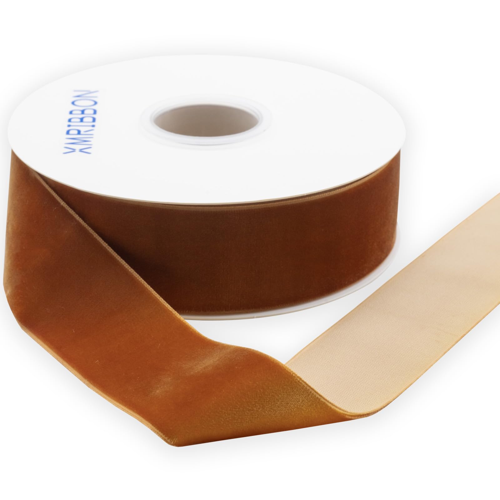 XMRIBBON Copper Velvet Ribbon Single Faced, 1 1/2 Inch by 10 Yards Spool