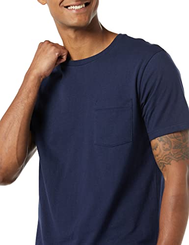 Amazon Essentials Men's T-Shirts, Short-Sleeve Crewneck Pocket, Cotton, 2-Pack, Large, Navy/Green