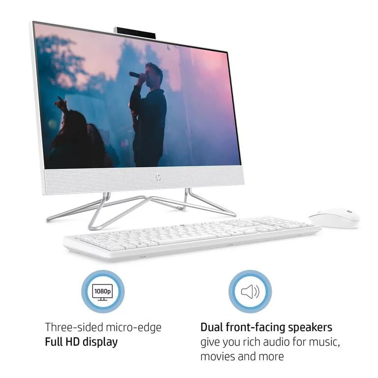 HP 2024 21.5" FHD All-in-One Desktop Intel 4-Core Pentium Silver J5040 Intel UHD Graphics 32GB DDR4 1TB NVMe SSD WiFi AC BT HDMI Webcam RJ45 Wilress KB&Mouse White Windows 10 Pro w/RE Accessories