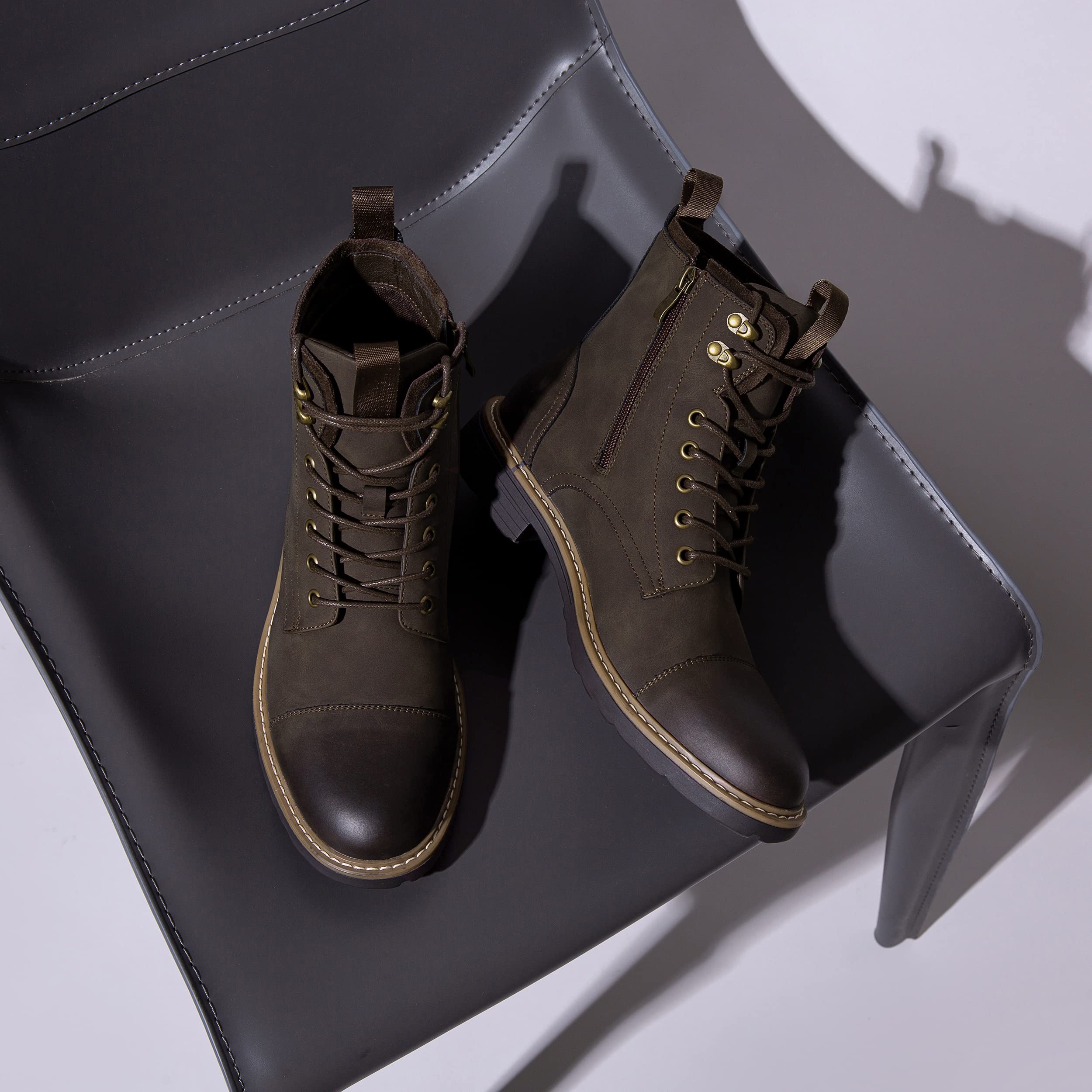 Vostey Mens Boots Motorcycle Casual Boots for Men Zipper Fashion Chukka Boots Mens(BMY8033A Darkbrown 10.5)