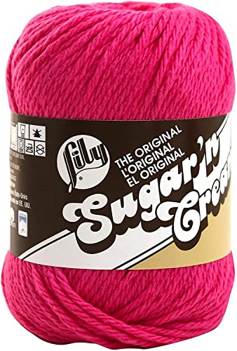 Lily Sugar'N Cream Hot Pink Yarn - 6 Pack of 71g/2.5oz - Cotton - 4 Medium (Worsted) - 120 Yards - Knitting/Crochet