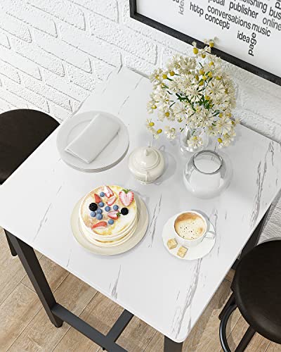DKLGG 3-Pieces Bar Table and Chairs Set, Kitchen Dining Bar Height Table with 2 Bar Stools, Modern Bistro Pub Table Breakfast Square Bar Table Small Space for Kitchen, Living Room, Party Room, White