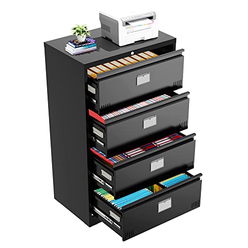 kingwolfox Lateral File Cabinet with Lock, Metal Lateral Filing Cabinet for Home Office, Metal Horizontal File Cabinet with Card Slot Large Storage Space