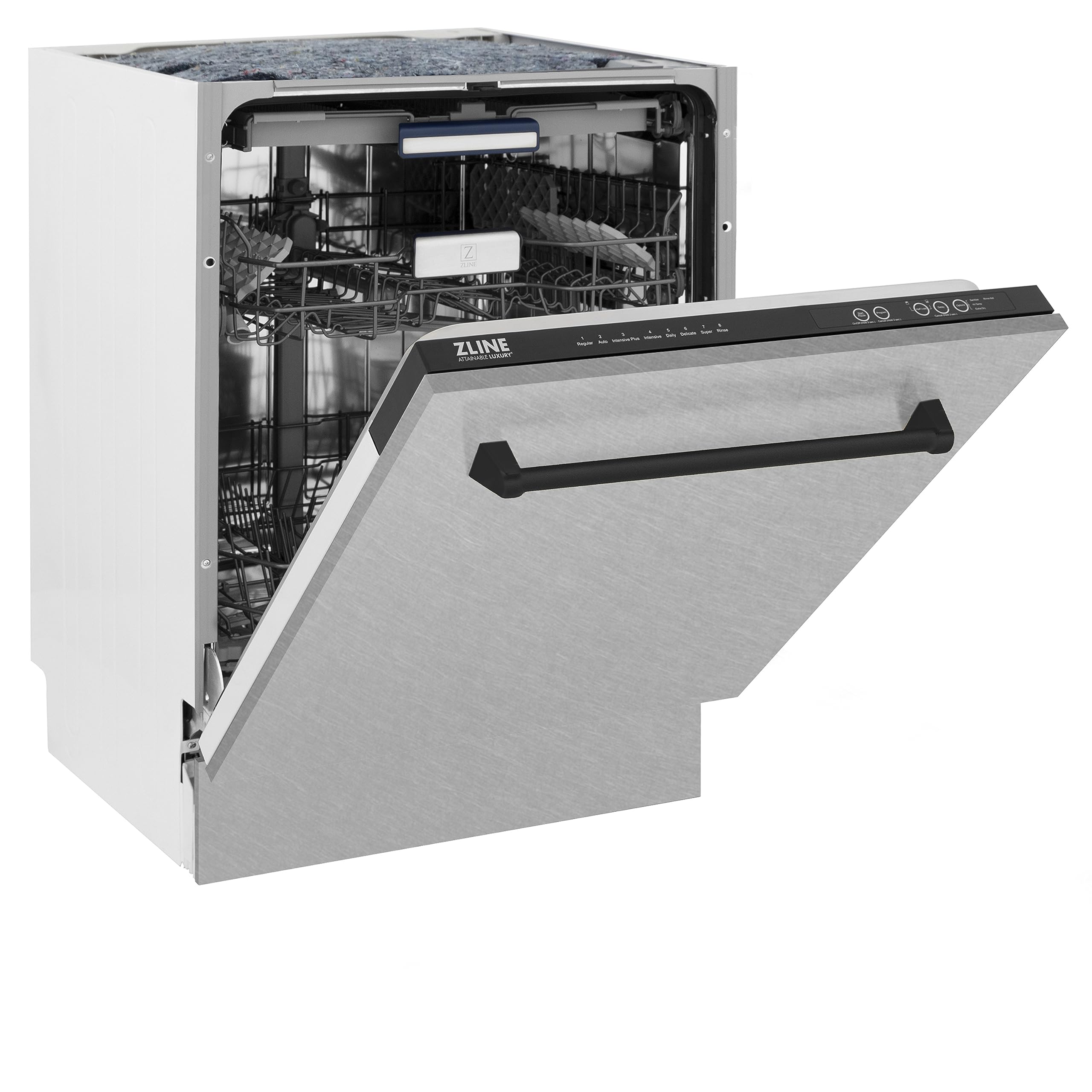 ZLINE Autograph Edition 24" 3rd Rack Top Control Tall Tub Dishwasher in Fingerprint Resistant Stainless Steel with Matte Black Handle, 51dBa (DWVZ-SN-24-MB)