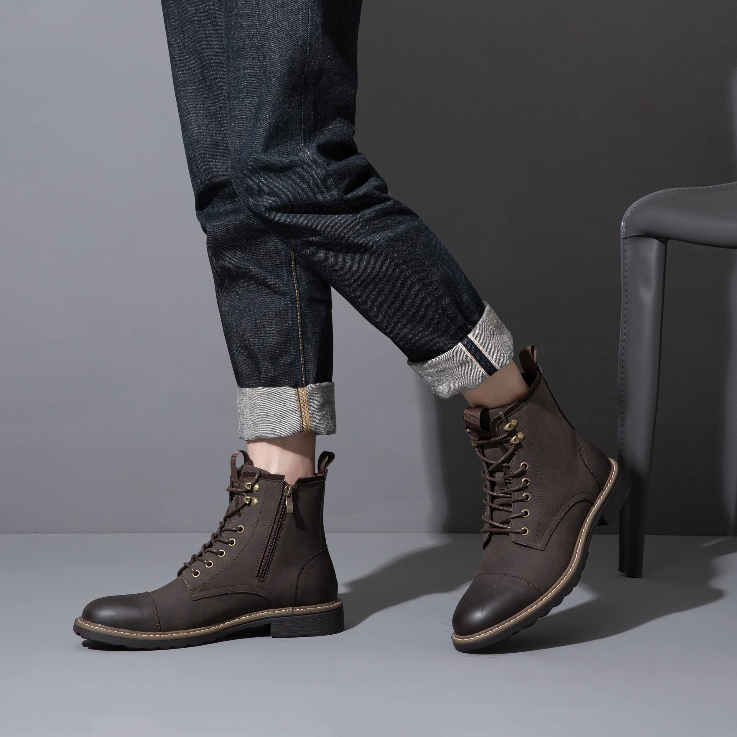 Vostey Mens Boots Motorcycle Casual Boots for Men Zipper Fashion Chukka Boots Mens(BMY8033A Darkbrown 10.5)