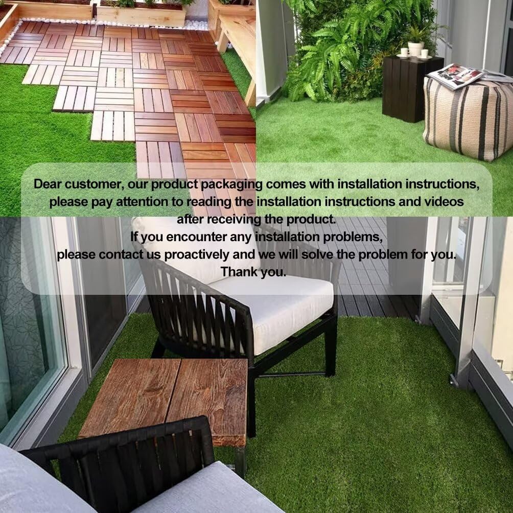 XLX TURF Artificial Grass Turf Tiles Interlocking Set 6 Pieces, Square Fake Grass Tiles Self-draining for Pet Indoor/Outdoor Flooring Decor, 12"x12", 8 Buckle Systerm