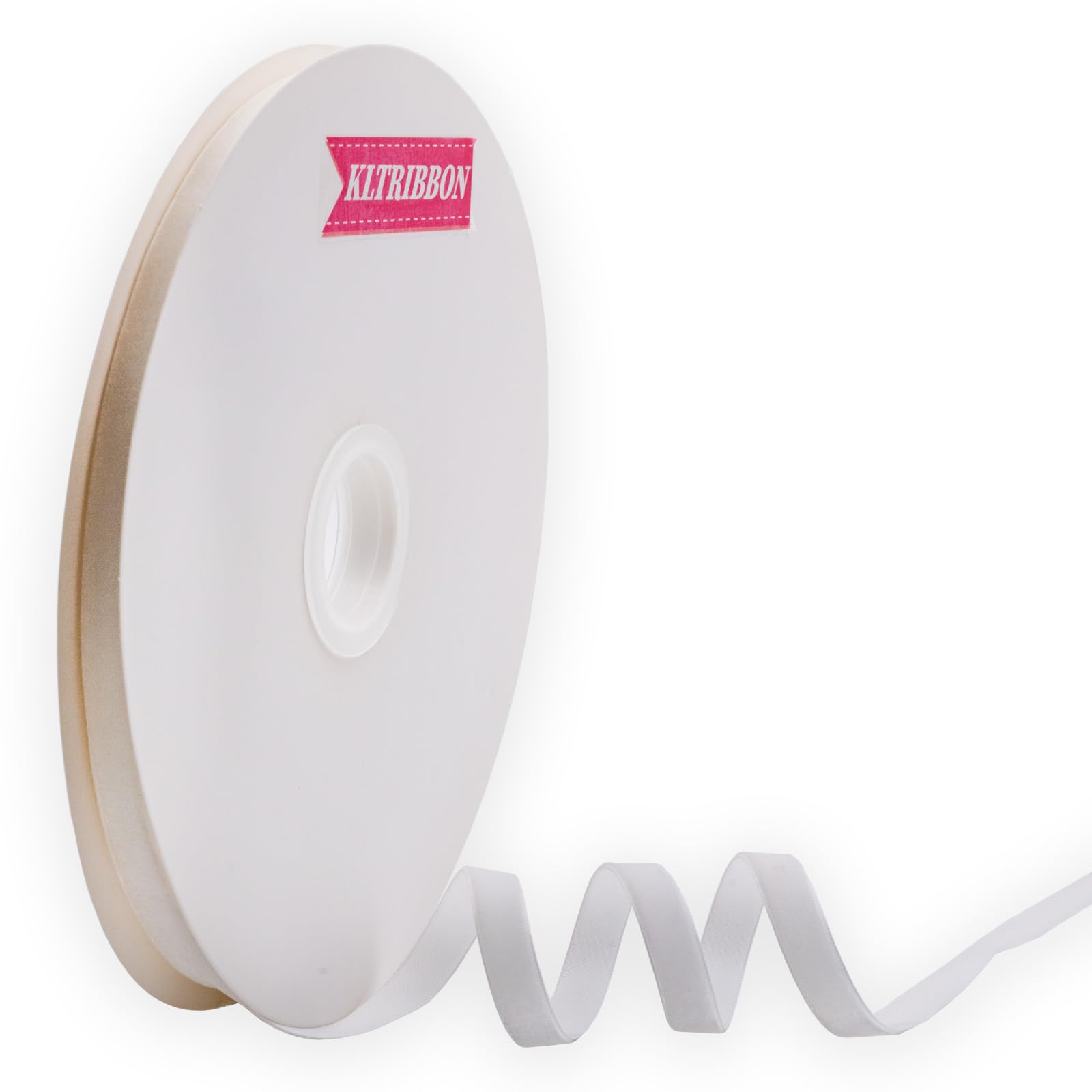 KLTRIBBON Nylon Velvet Ribbon Single Faced,3/8 Inch X 25Yards Spool (White)