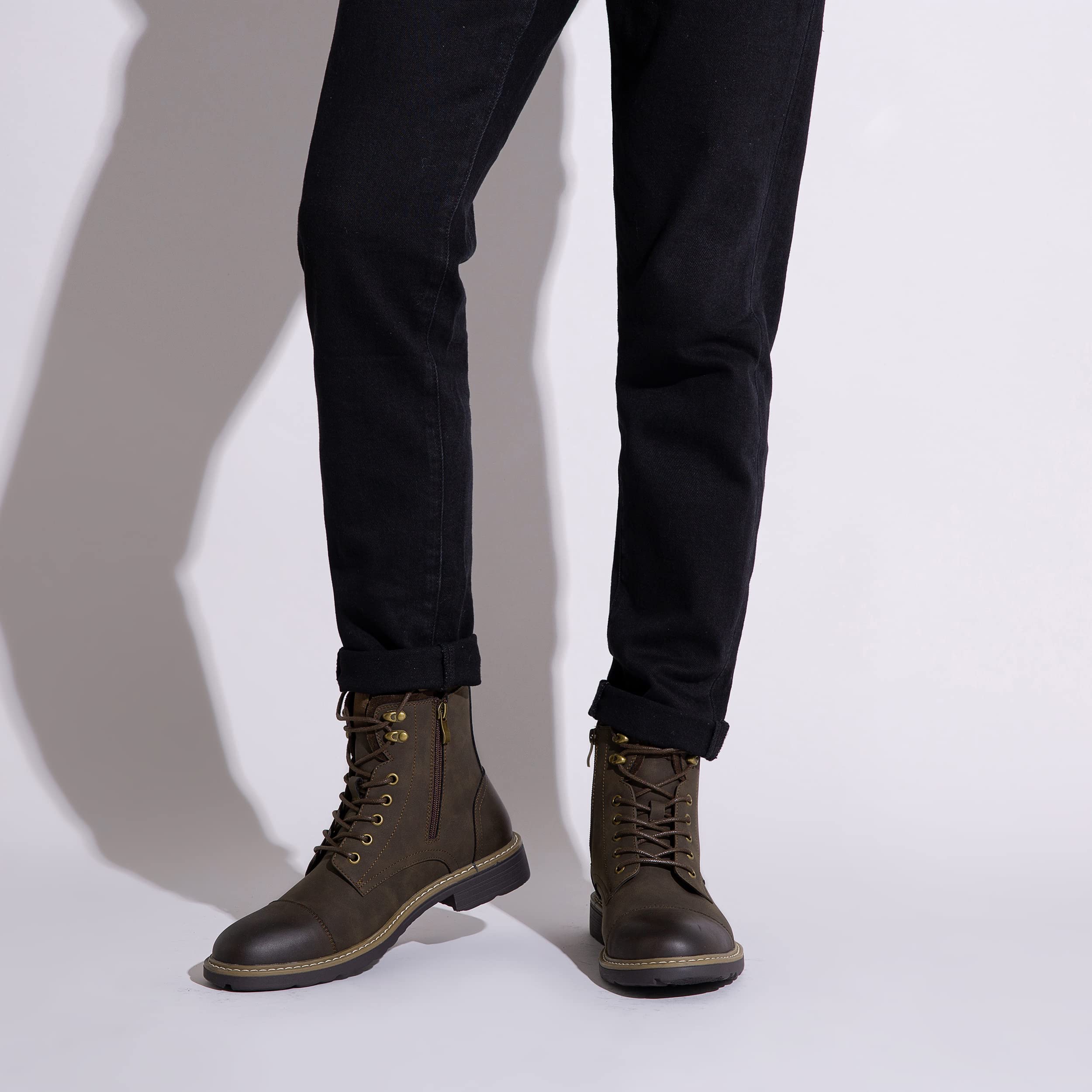 Vostey Mens Boots Motorcycle Casual Boots for Men Zipper Fashion Chukka Boots Mens(BMY8033A Darkbrown 10.5)