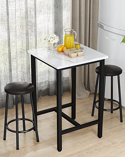 DKLGG 3-Pieces Bar Table and Chairs Set, Kitchen Dining Bar Height Table with 2 Bar Stools, Modern Bistro Pub Table Breakfast Square Bar Table Small Space for Kitchen, Living Room, Party Room, White