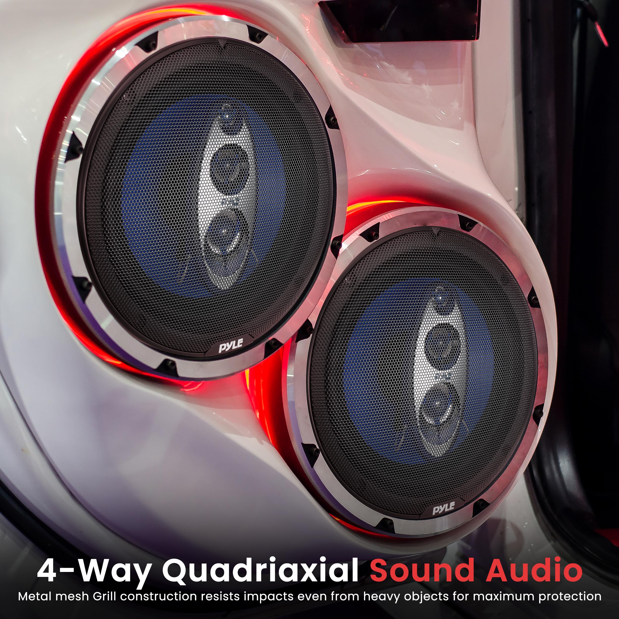 Pyle Four-Way Sound Speaker System - 8" Four-Way Quadriaxial Loud Audio, Non-fatiguing Butyl Rubber Surround, 500W w/ 4 Ohm Impedance and 3/4" Piezo Tweeter for Car Component Stereo PL84BL (Pair)