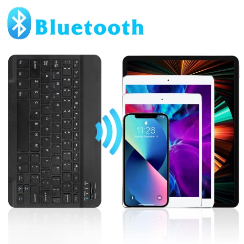 Ultra-Slim Rechargeable Bluetooth Keyboard Compatible with Microsoft Surface Duo and Other Bluetooth Enabled Devices Including All iPads, iPhones, Android Tablets, Smartphones, Windows pc, Black