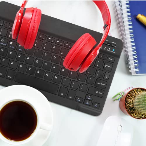 Ultra-Slim Rechargeable Bluetooth Keyboard Compatible with Microsoft Surface Duo and Other Bluetooth Enabled Devices Including All iPads, iPhones, Android Tablets, Smartphones, Windows pc, Black