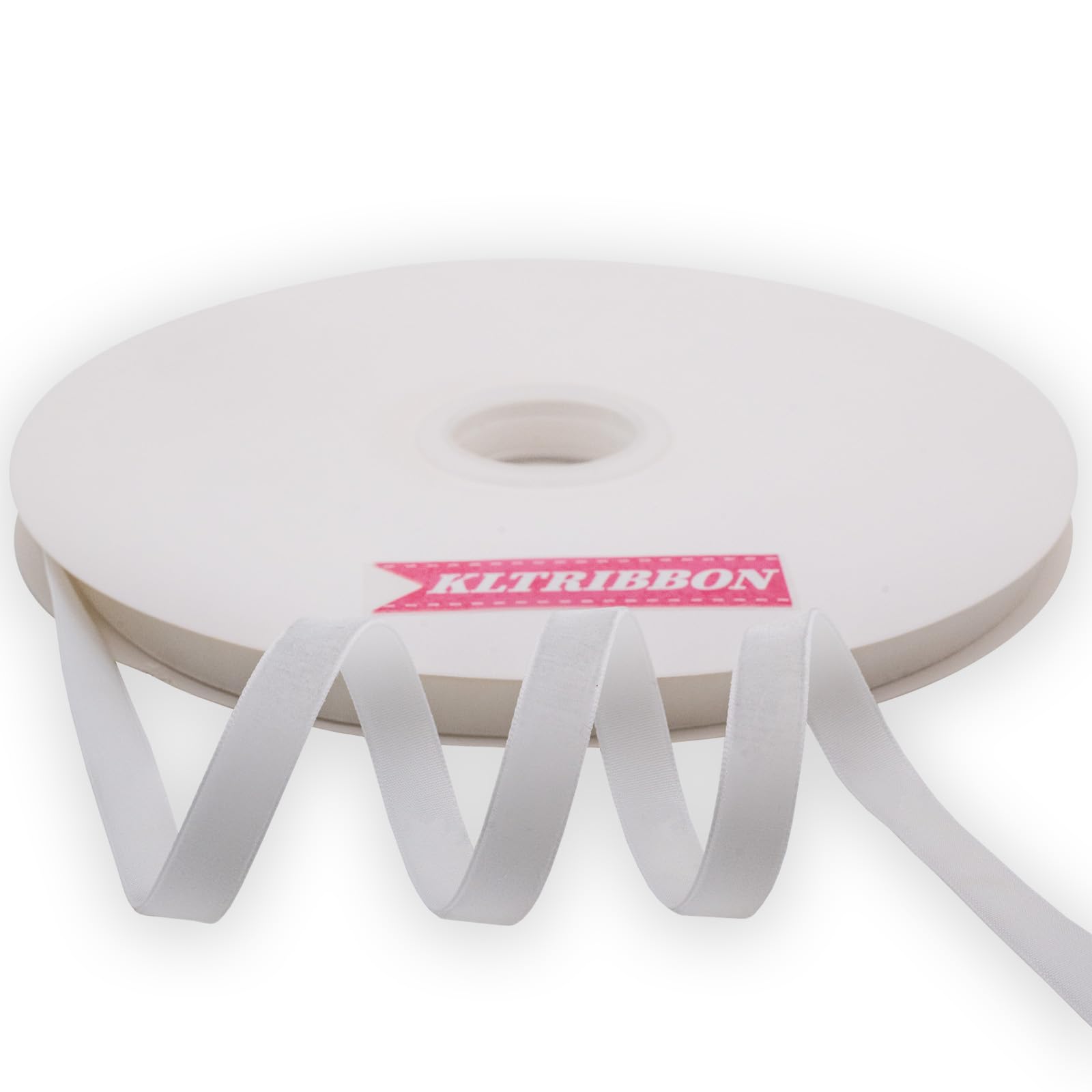KLTRIBBON Nylon Velvet Ribbon Single Faced,3/8 Inch X 25Yards Spool (White)