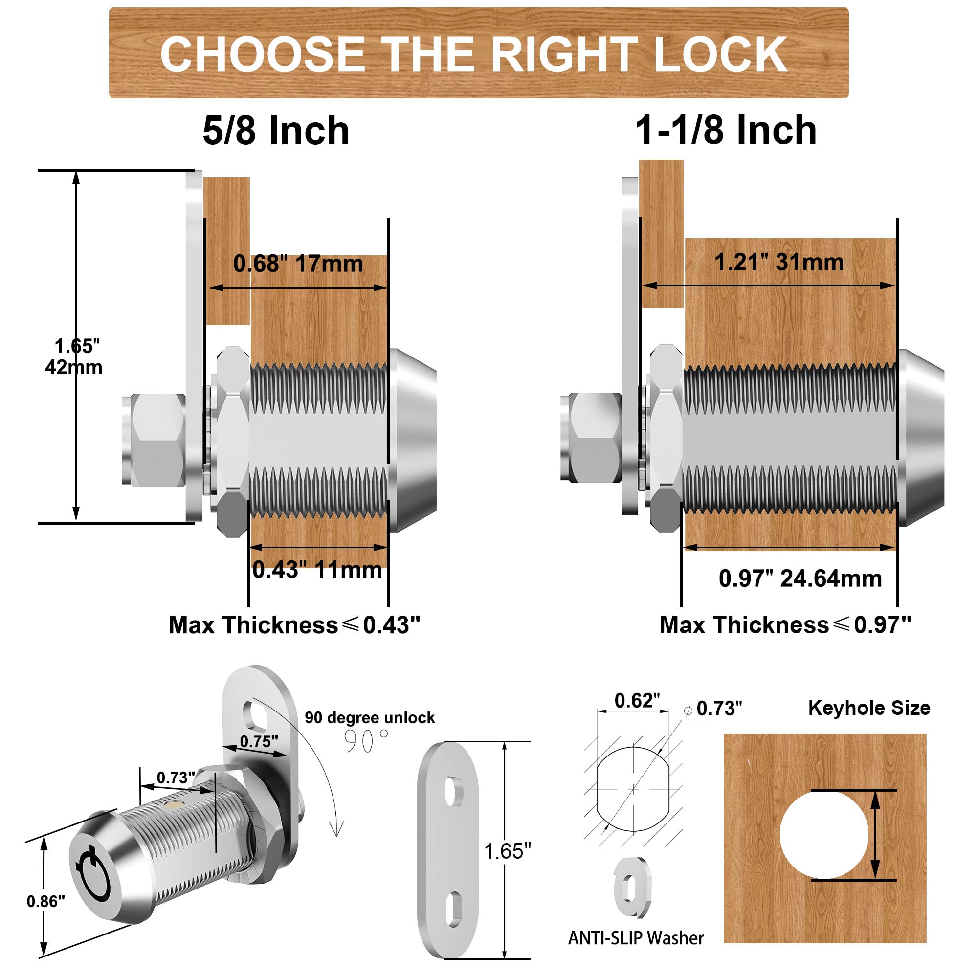 3 Pack Cabinet Locks with Keys, 5/8" Cam Locks Keyed Alike, RV Storage Lock for RV Compartment Door Mailbox Toolbox Locks Replacement Set, Chrome