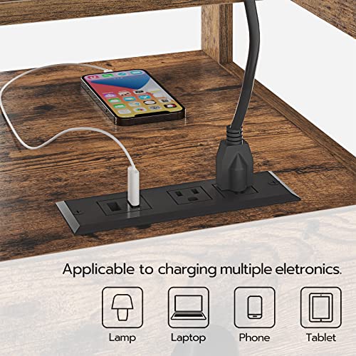 HOOBRO Printer Stand with Charging Station, Rolling Wood Storage Cabinet on Wheels, Printer Cart Table on Wheels for Home Office Rustic Brown FG60UPS01
