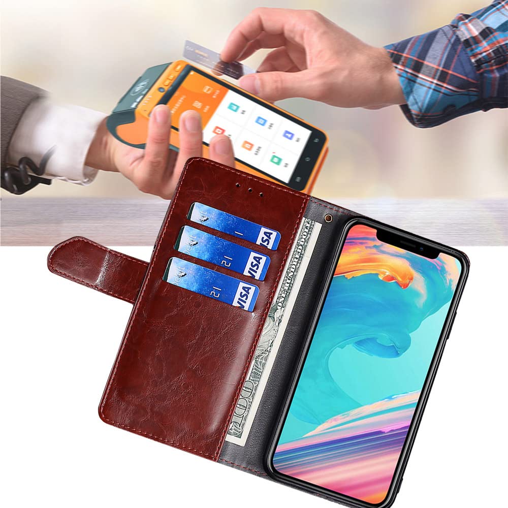 Fansipro Wallet Folio Case for Oppo Reno 2 Z, Premium PU Leather Slim Fit Cover for Reno 2 Z, 3 Card Slots, Good Design, Deep Brown
