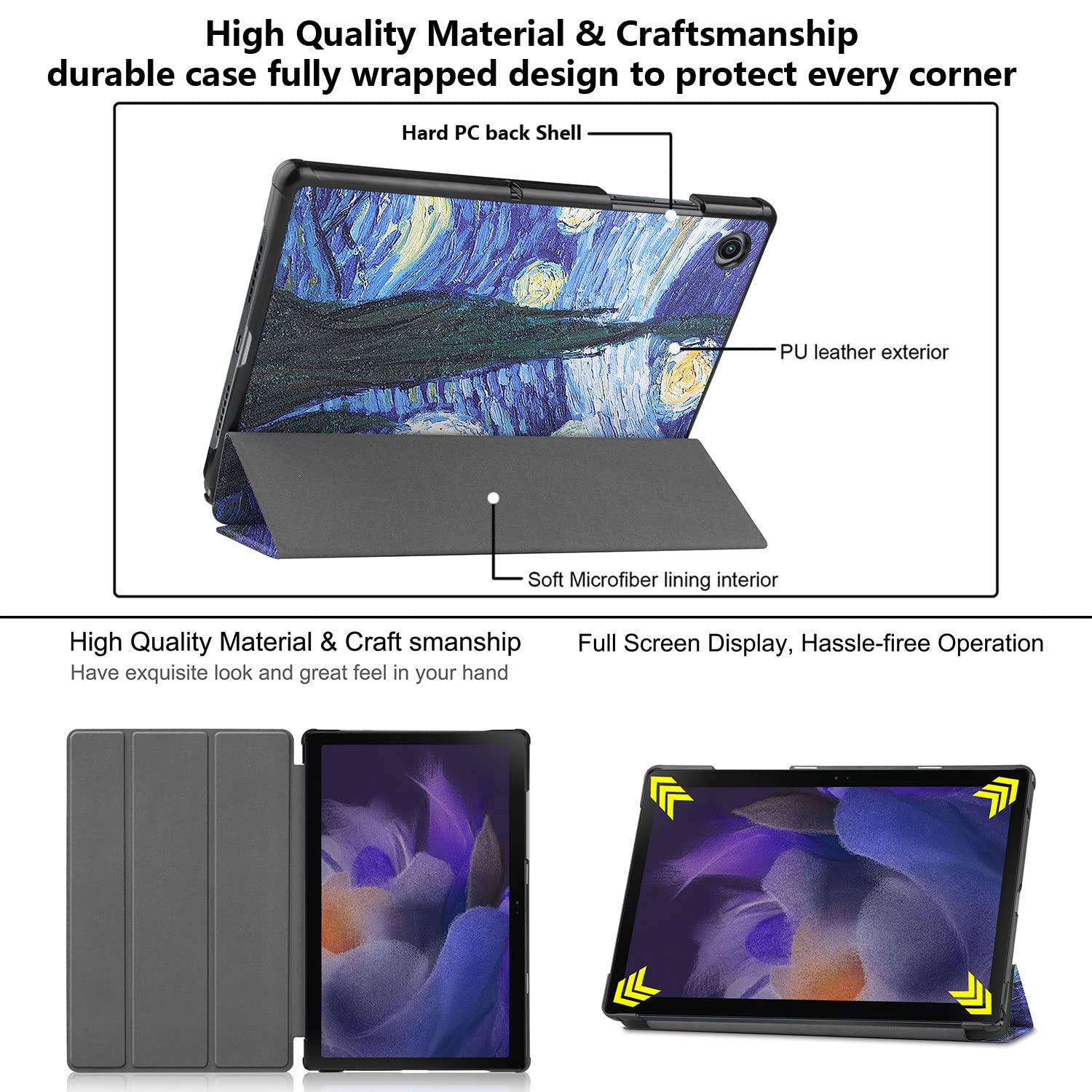 UUcovers Case for Samsung Galaxy Tab A8 10.5" (2022) (SM-X200/X205/X207) Magnetic Cover with Auto Sleep/Wake Multi-Angle Stand Lightweight PU Leather Hard Back Shockproof Shell,Van Gogh, Starry Night
