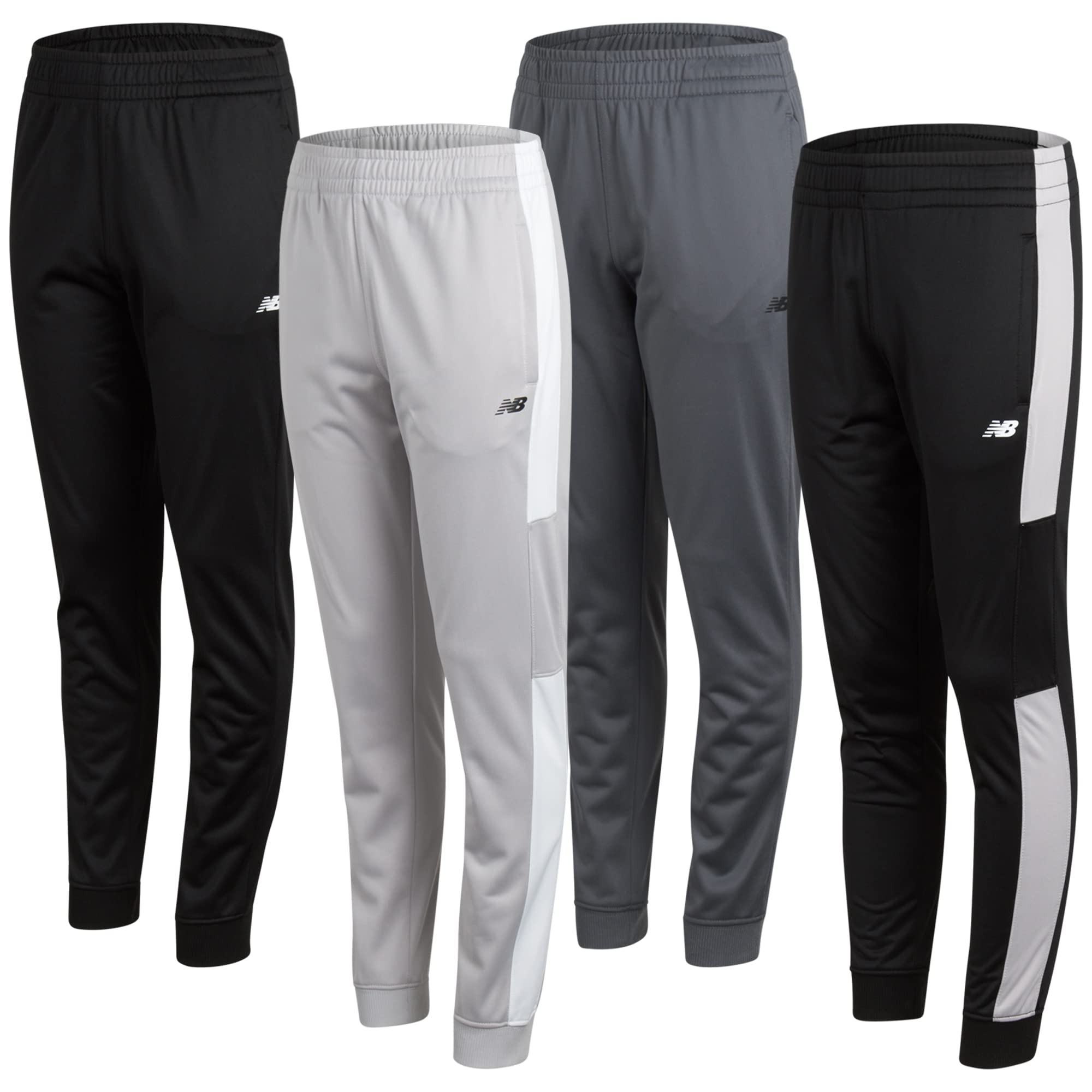 New Balance Boys’ Sweatpants – 4 Pack Active Tricot Jogger Sweatpants – Performance Track Pants with Pockets for Boys (4-20), Size 14-16, Lead/Raincloud
