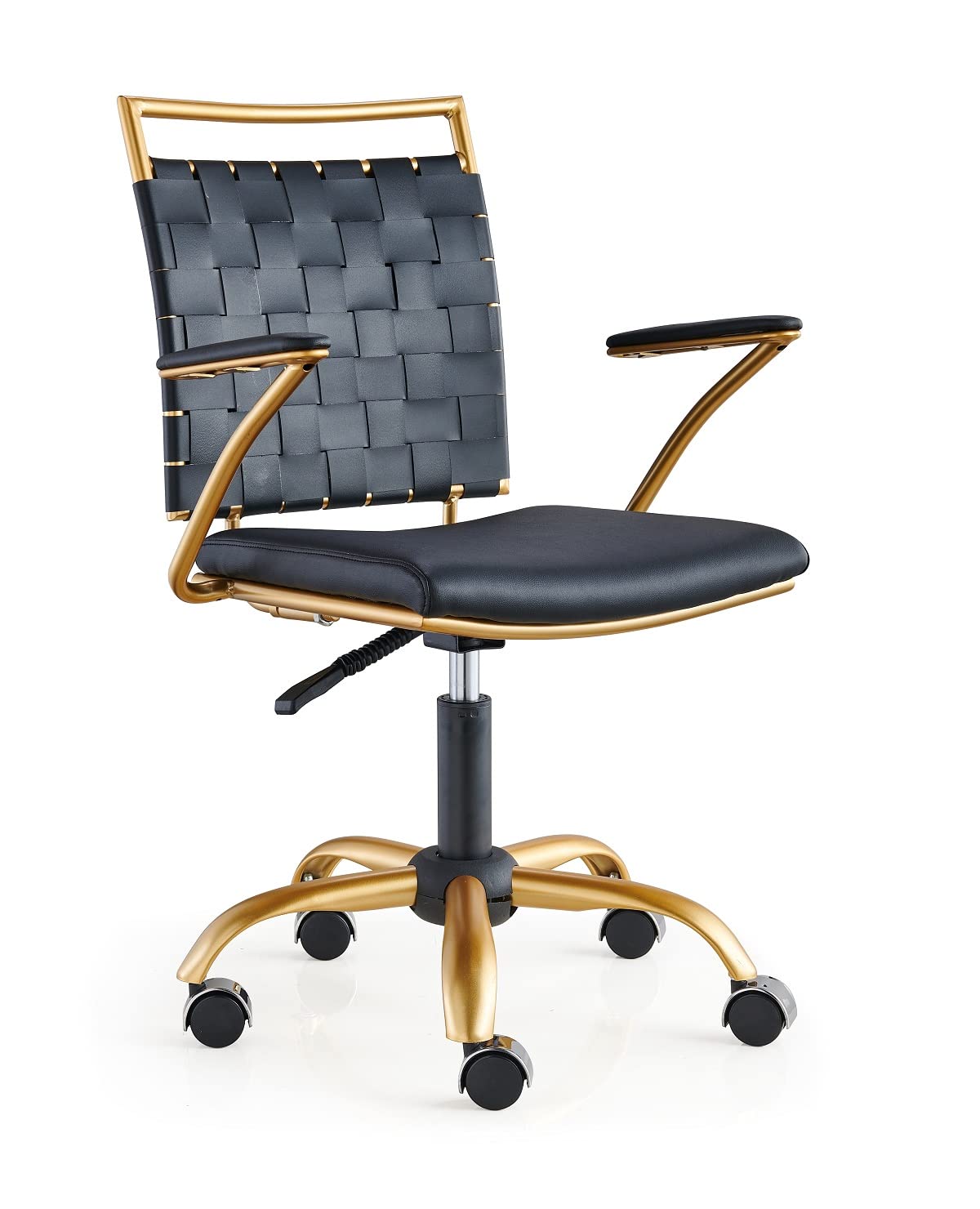 Hioryllks Modern Chair - Durable Black & Gold Leather Office Chair with Lumbar Support