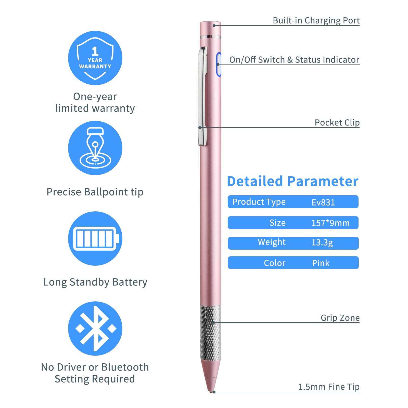 Stylus Pencil for Lenovo Smart Tab M10 Plus 2nd/3rd Gen Pen,Minilabo Touch Screens Digital Stylus Pen with 1.5mm Fine Tip Stylist Pen for Lenovo Smart Tab M10 Plus Drawing and Writing Pencil,Pink