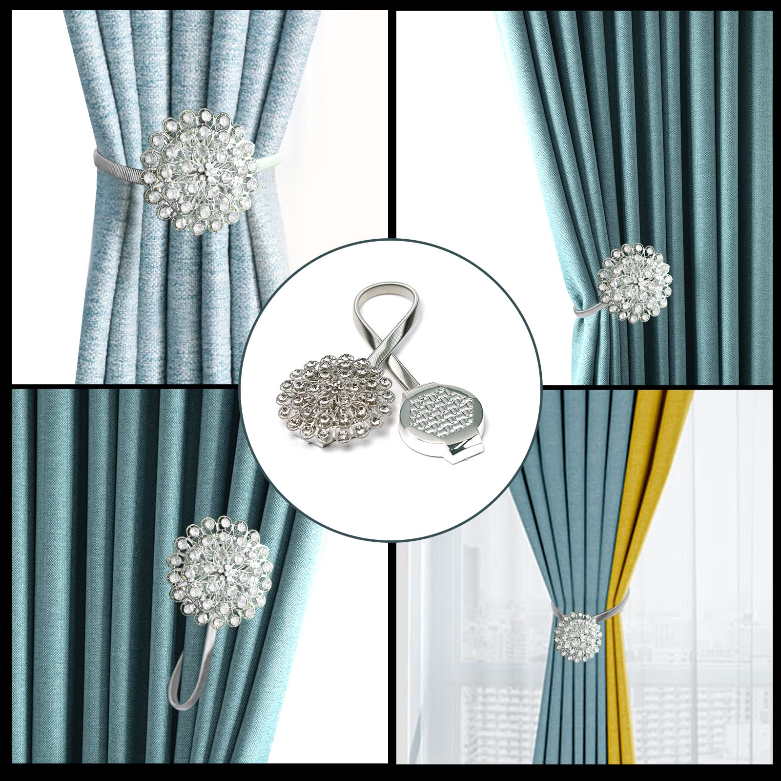 4 Packs Curtain Magnetic Buckle Spring Window Decoration Curtain Tie Rope for Home Office Decoration (White)