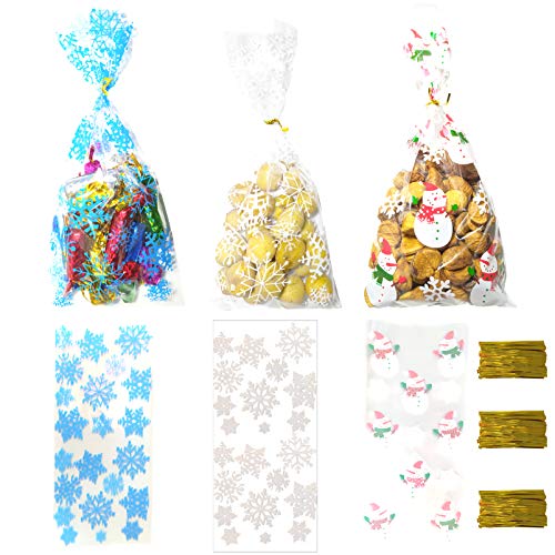 150 Pieces Christmas Snowflake Cellophane Treat Bags Winter Wonderland Party Candy Wrappers Bags Snowflake Frozen Candy Cookie Goodies Gift Bag with 150 Pieces Ties for Girls Boys Birthday Party Baby Shower Hanukkah Wedding Bridal Shower Party Favor Bags