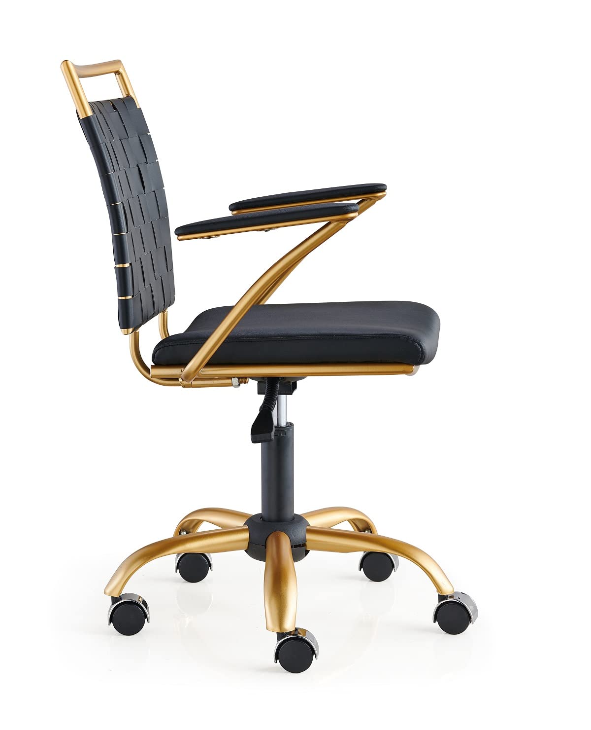 Hioryllks Modern Chair - Durable Black & Gold Leather Office Chair with Lumbar Support