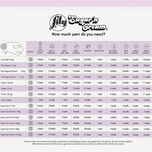 Lily Sugar'N Cream Super Size Hippi Yarn - 6 Pack of 85g/3oz - Cotton - 4 Medium (Worsted) - 150 Yards - Knitting/Crochet