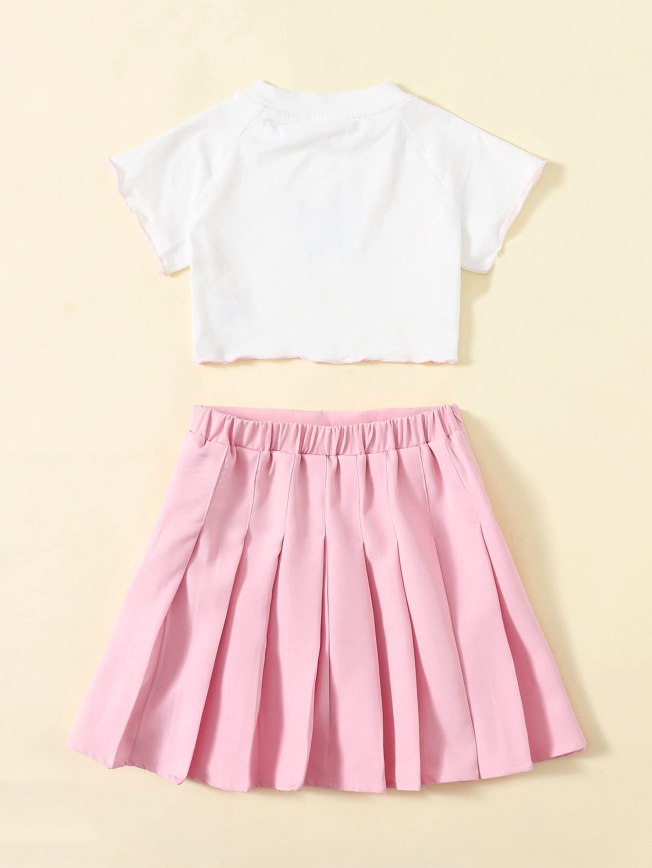 SOLY HUX Girl's Butterfly Print Short Sleeve Tee Top and Pleated Skirt Set 2 Piece Outfits White Pink 11-12Y
