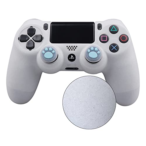 Ralan Controller Skin for PS4 Slim/Pro - Glitter Anti-Slip Silicone Cover - Compatible with PS4 Wireless/Wired Gamepad - 4 Cat Paw Thumb Grip Caps & Black Pro Thumb Grip x 8