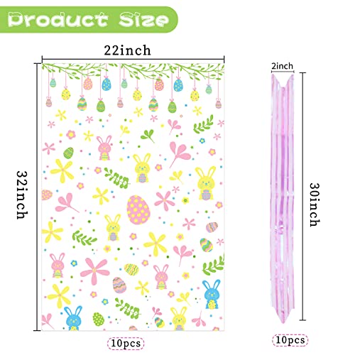 WeDoSoy 10 Pack Easter Basket Bags, Large Cellophane Bags, 22x32 Inches Cello Basket Bags Easter Eggs Bunny Wrap Bags with 10 Pieces Pull Bow, Cellophane Wrapping for Gift Packaging Party Decorations