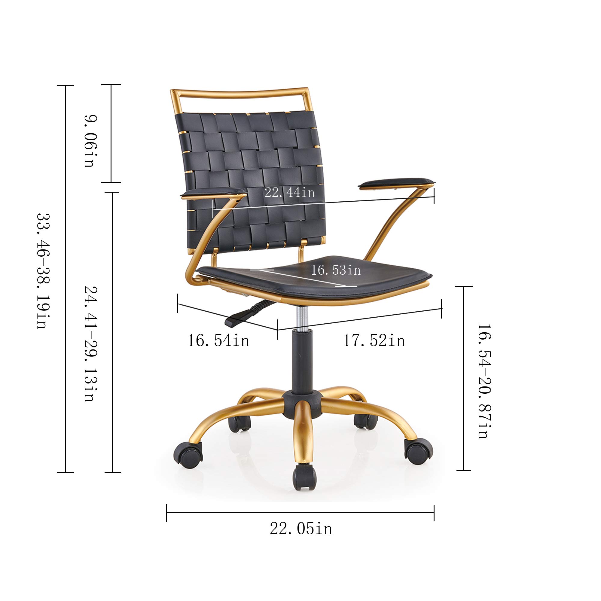 Hioryllks Modern Chair - Durable Black & Gold Leather Office Chair with Lumbar Support