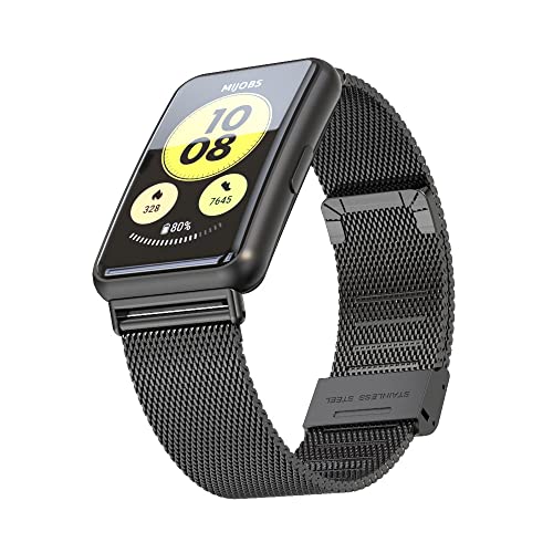 3Chome Band Strap Compatible with Huawei Watch Fit Smartwatch, Stainless Steel Bracelet Wristband Link for Huawei Watch Fit (Black)