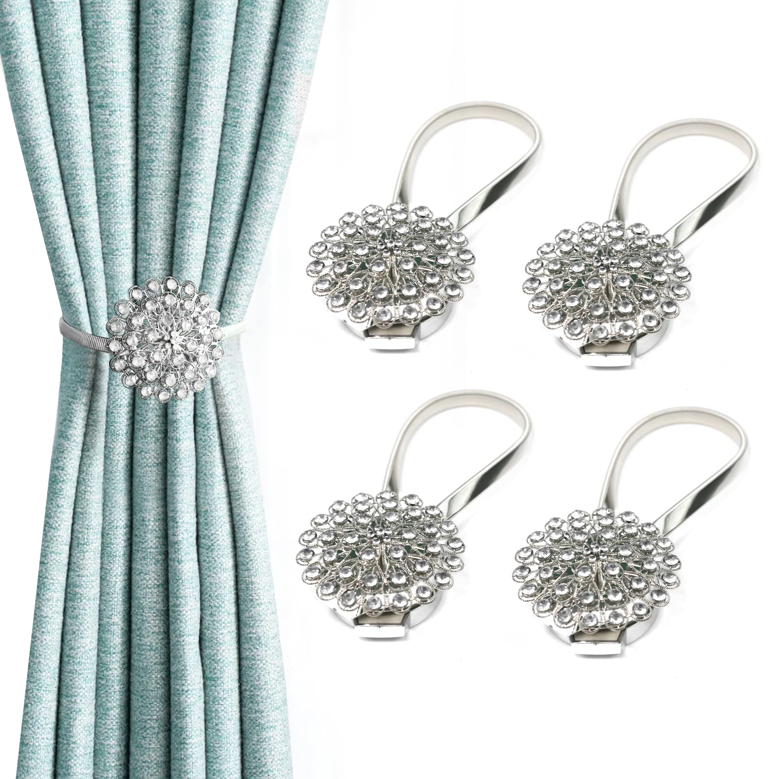 4 Packs Curtain Magnetic Buckle Spring Window Decoration Curtain Tie Rope for Home Office Decoration (White)