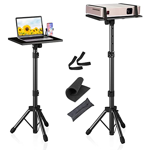Tanenuos Projector Stand Tripod from 23.5" to 46.5" Adjustable Height, Laptop Tripod Stand with Gooseneck Phone Holder, Laptop Floor Stand for Office, Home, Stage, Studio, DJ Racks Holder Mount