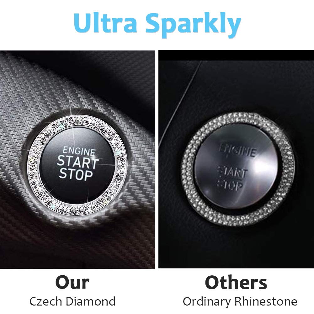 ToBeQueen Bling Diamond Push Start Button Cover Ring, Interior Crystal Rhinestone Bling Starter Ring Emblem Sticker, Bling Car Accessories for Women, White
