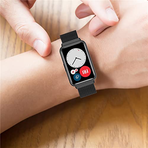 3Chome Band Strap Compatible with Huawei Watch Fit Smartwatch, Stainless Steel Bracelet Wristband Link for Huawei Watch Fit (Black)