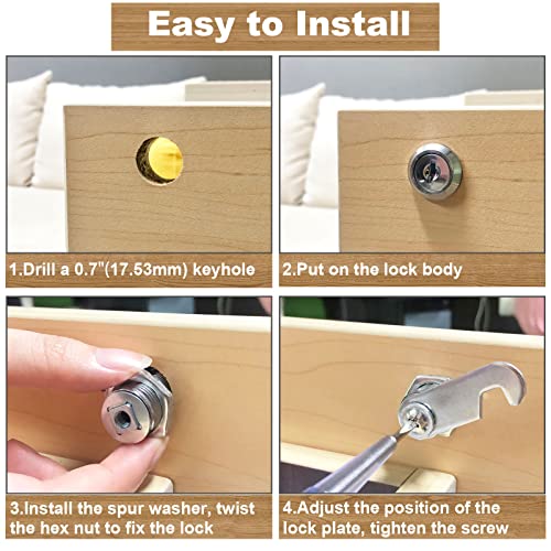 Hecfu 1 Pack Cabinet Locks with Keys, 5/8" Cam Lock keyed Alike, Secure Drawer File Cabinet Mailbox Lock Replacement RV Storage Locks, Zinc Alloy