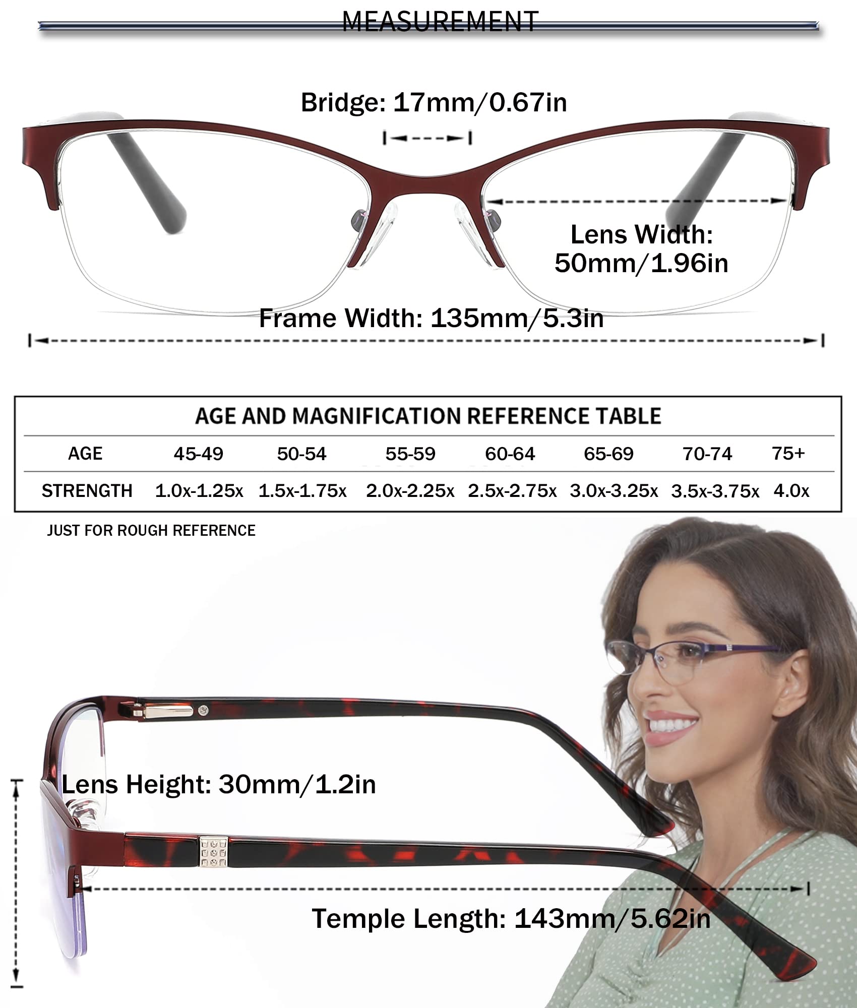 HOTJOJO 3 Pack Reading Glasses for Women Blue Light Blocking, Metal Oval Half Frame Womens Readers Glass with Spring Hinge, Anti Blue Ray Reduce Eye Strain Glare Headache(100 Magnification Strength)