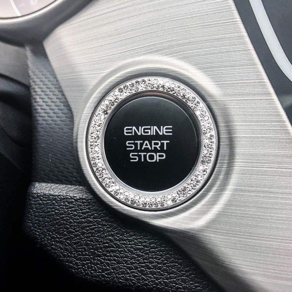 ToBeQueen Bling Diamond Push Start Button Cover Ring, Interior Crystal Rhinestone Bling Starter Ring Emblem Sticker, Bling Car Accessories for Women, White