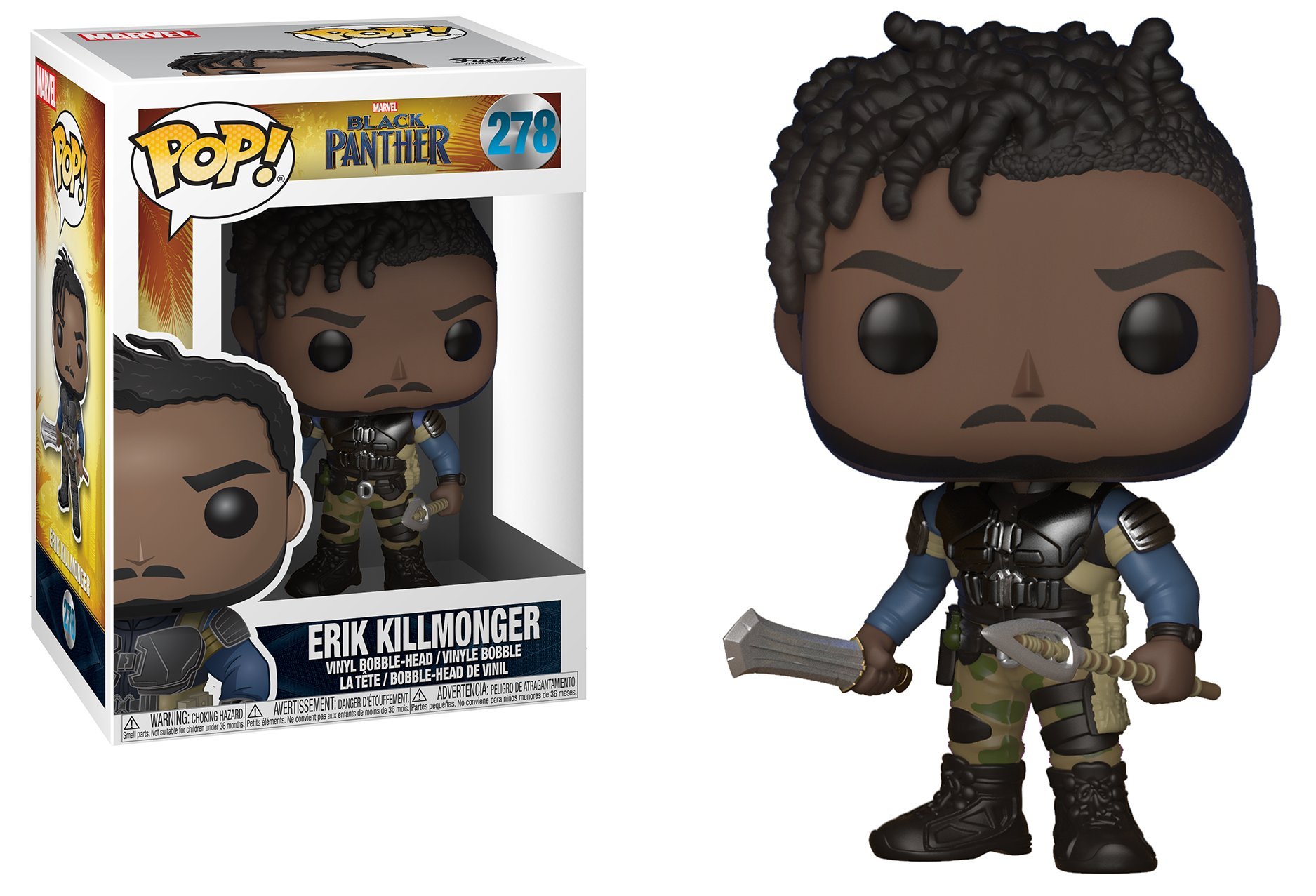 POP Marvel: Black Panther Unmasked Erik Killmonger Funko Pop Vinyl Figure Bundled Multicolored 3.75 inches